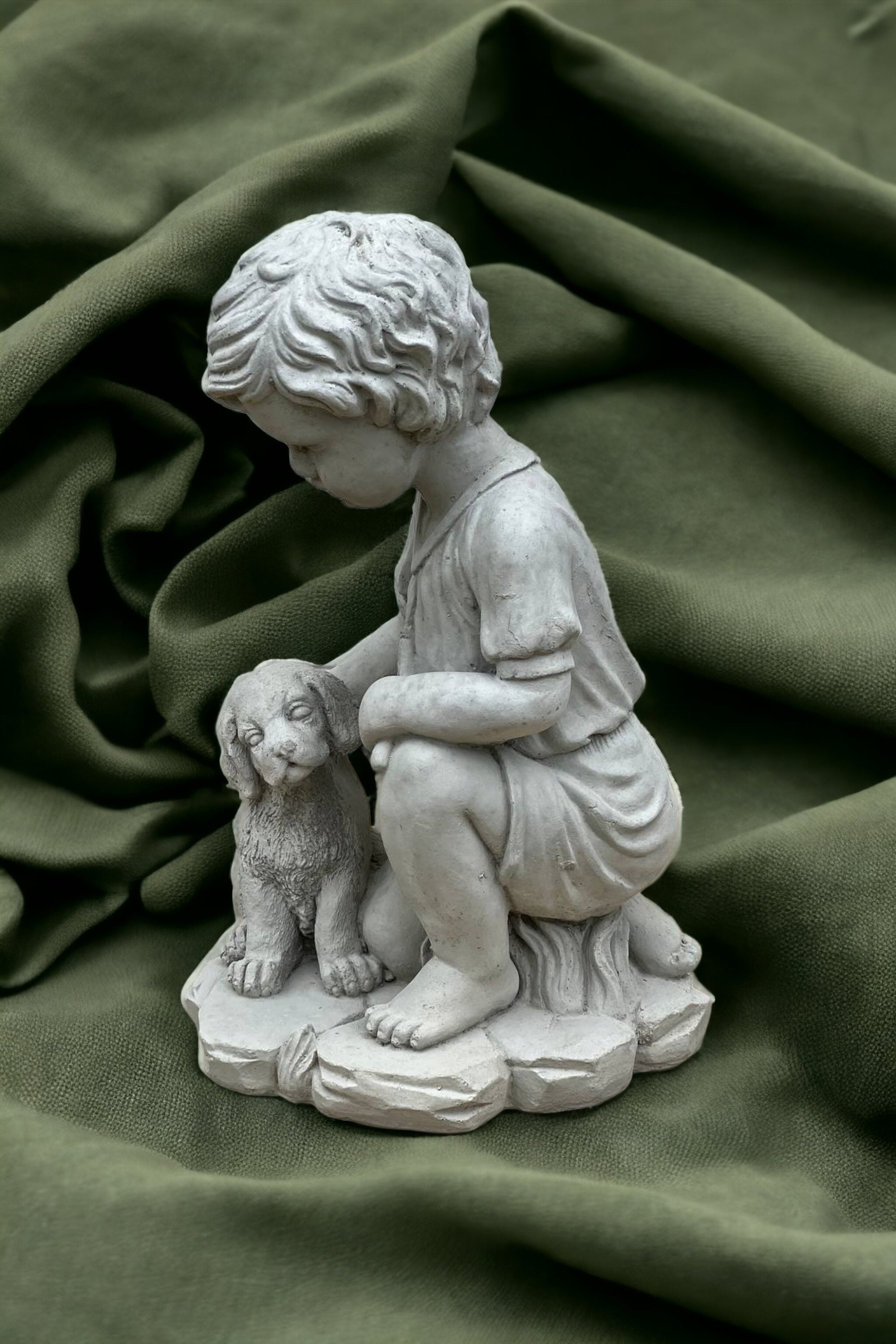 Concrete Boy With Dog Statue Massive Boy Figure Outdoor Garden Backyard ...