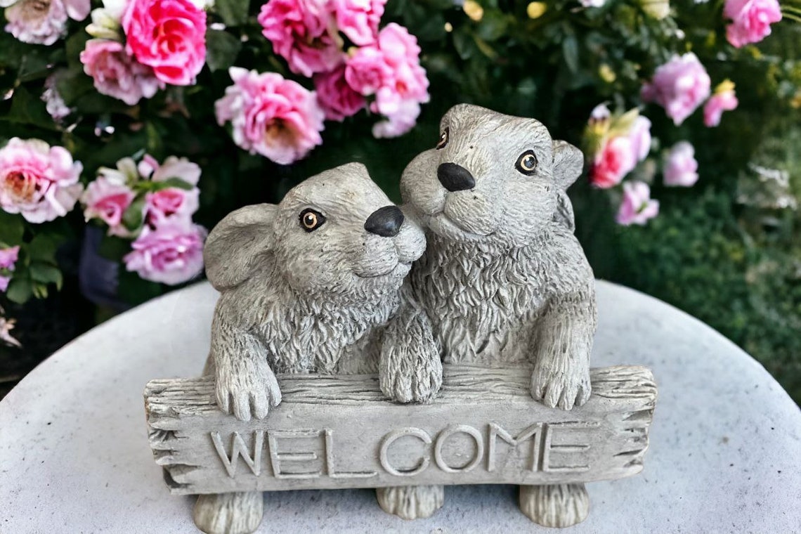 Couple of Rabbits Welcome Figure Front Door Welcome Animals Statue ...