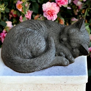 Crouching Cat Memorial Statue Black Cat Garden Figure Concrete Kitten ...