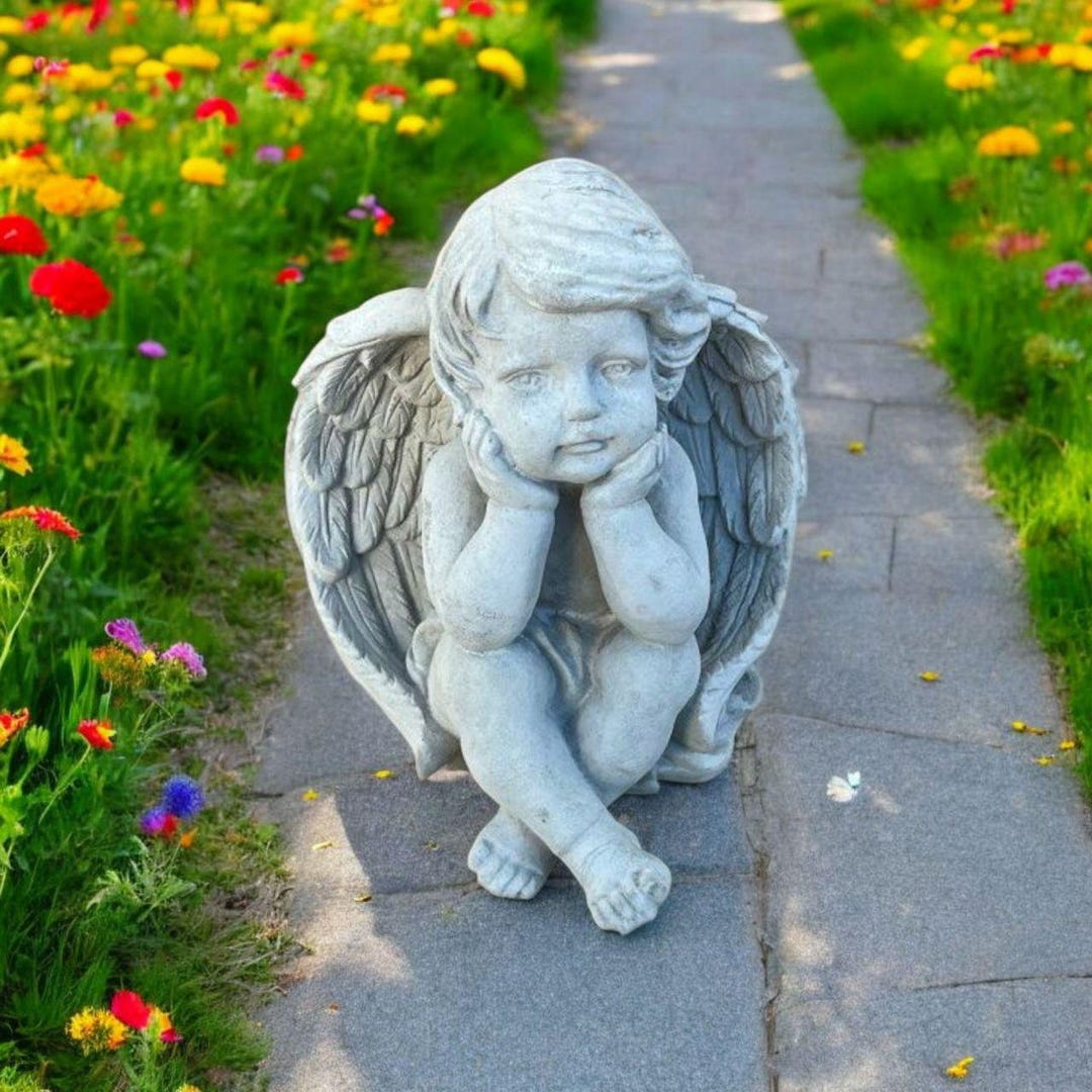 Patience Angel Statue Crossed Legs Cherub Figurine Concrete Cherub ...
