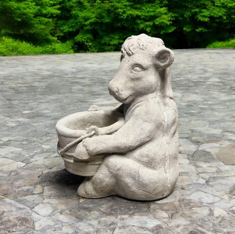 Sitting Cow With Pail Planter Statue Massive Cow Sculpture Flowers Pot ...
