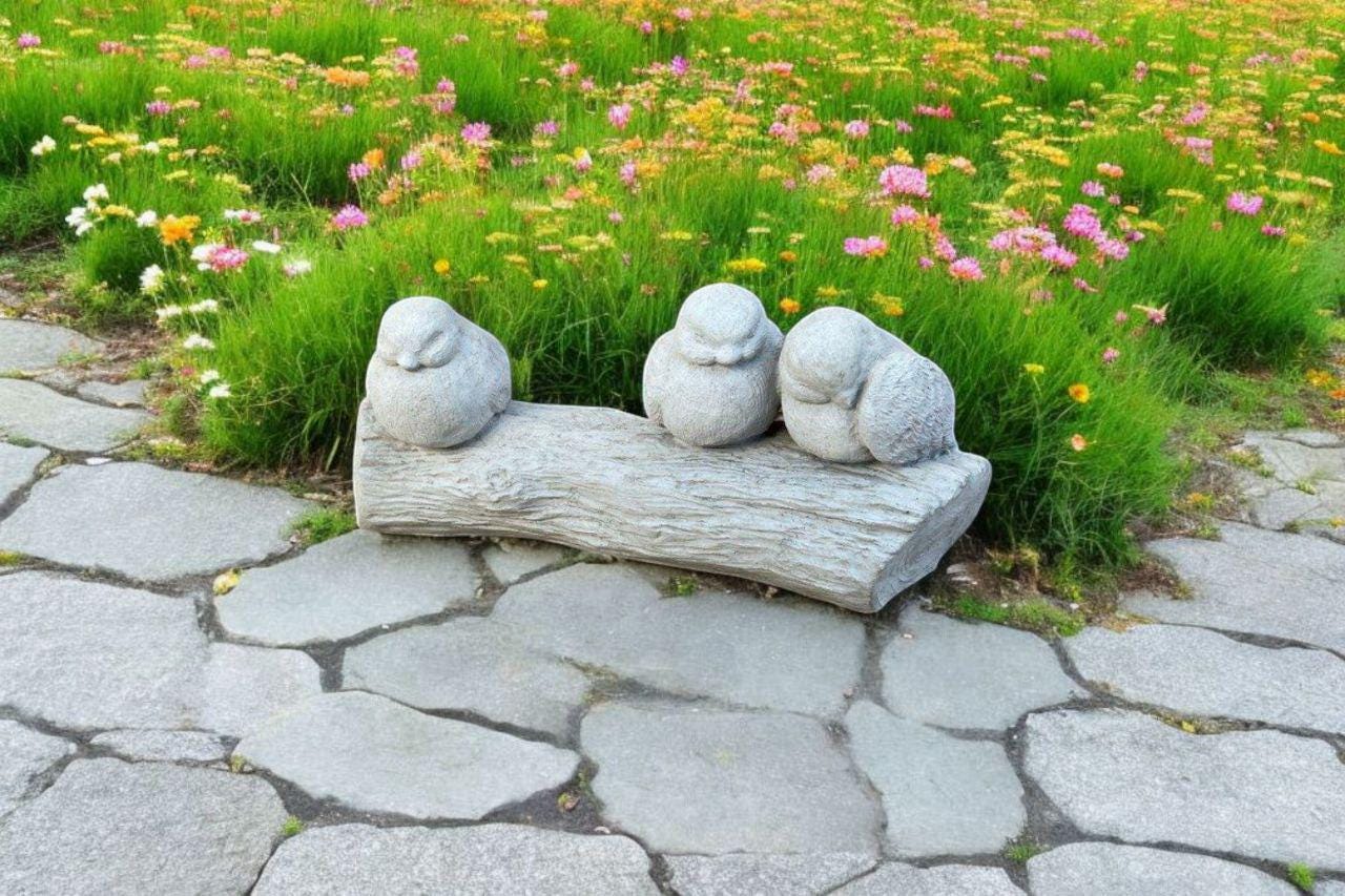 Concrete Birds on Branch Statue Detailed Three Birds Sculpture Stone ...