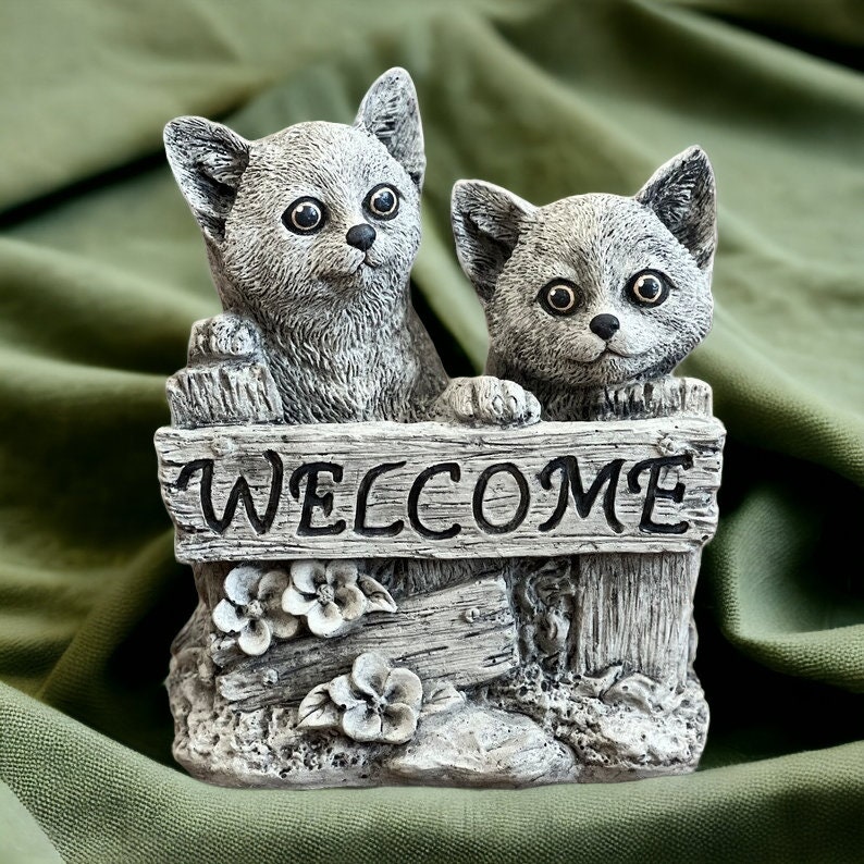 Concrete Welcome Sign With Two Kittens Outdoor Welcoming Cats - Etsy