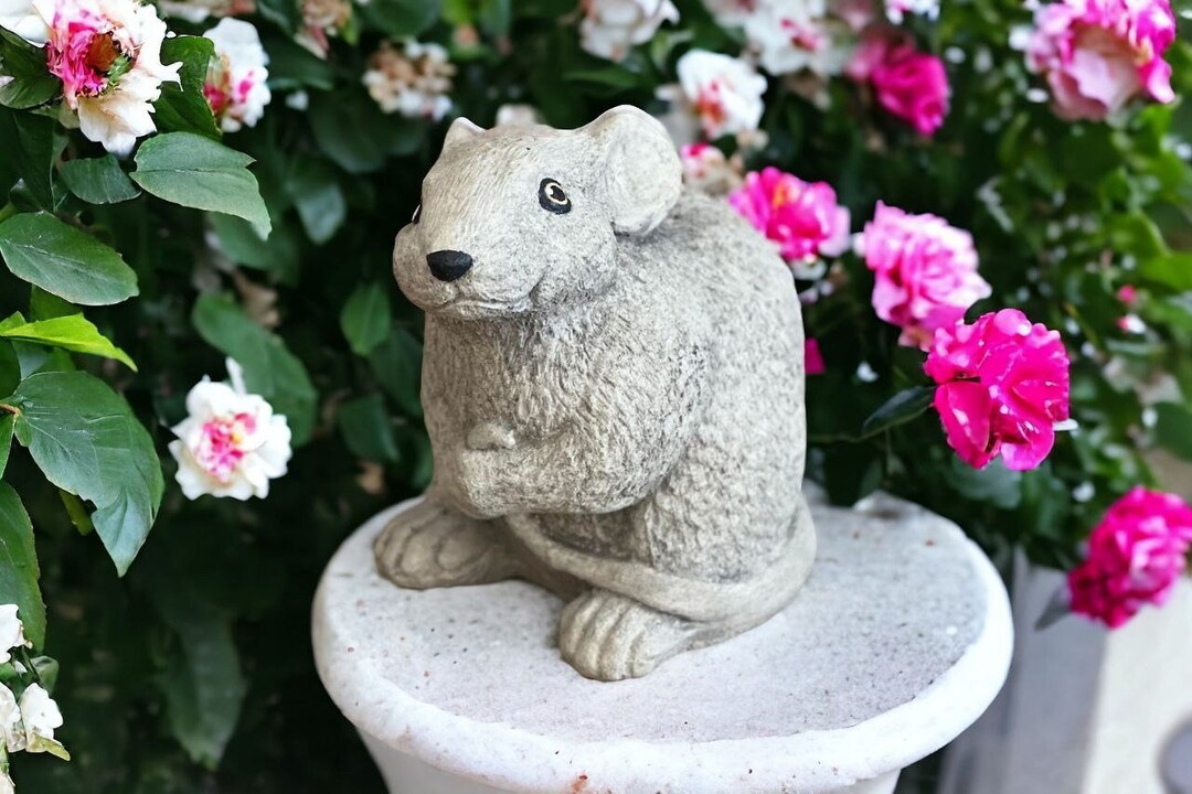 Concrete Small Mouse Statue Detailed Mouse Backyard Figure Yard Art ...