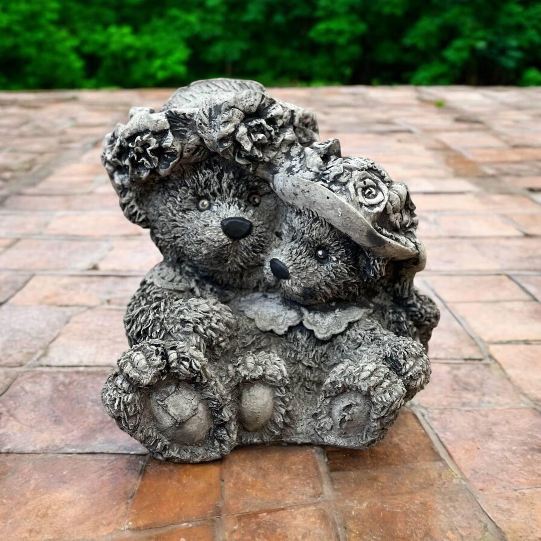 Two Bears Sitting Figure Concrete Bears Figurine Outdoor Garden ...