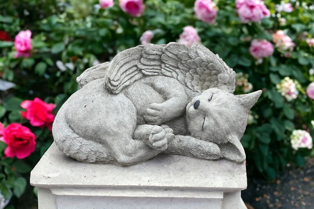 Laying Cat With Wings Statue Concrete Curled up Kitten Sculpture ...