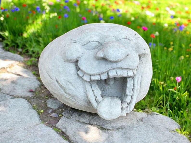 Smilling Face Figure Stone Face Rock Face With Tongue Out Figurine ...
