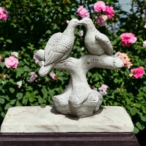 Two Doves Garden Statue Detailed Two Birds on Tree Figure Love Birds ...