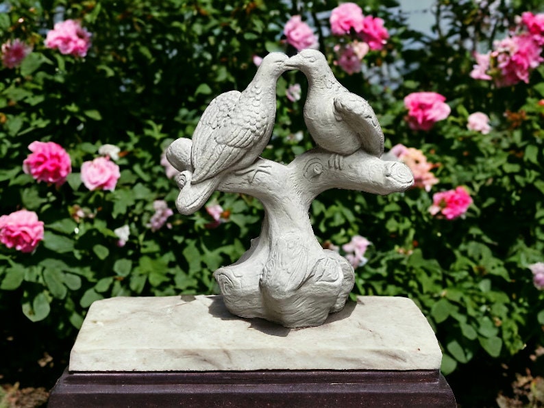 Two Doves Garden Statue Detailed Two Birds on Tree Figure Love Birds ...