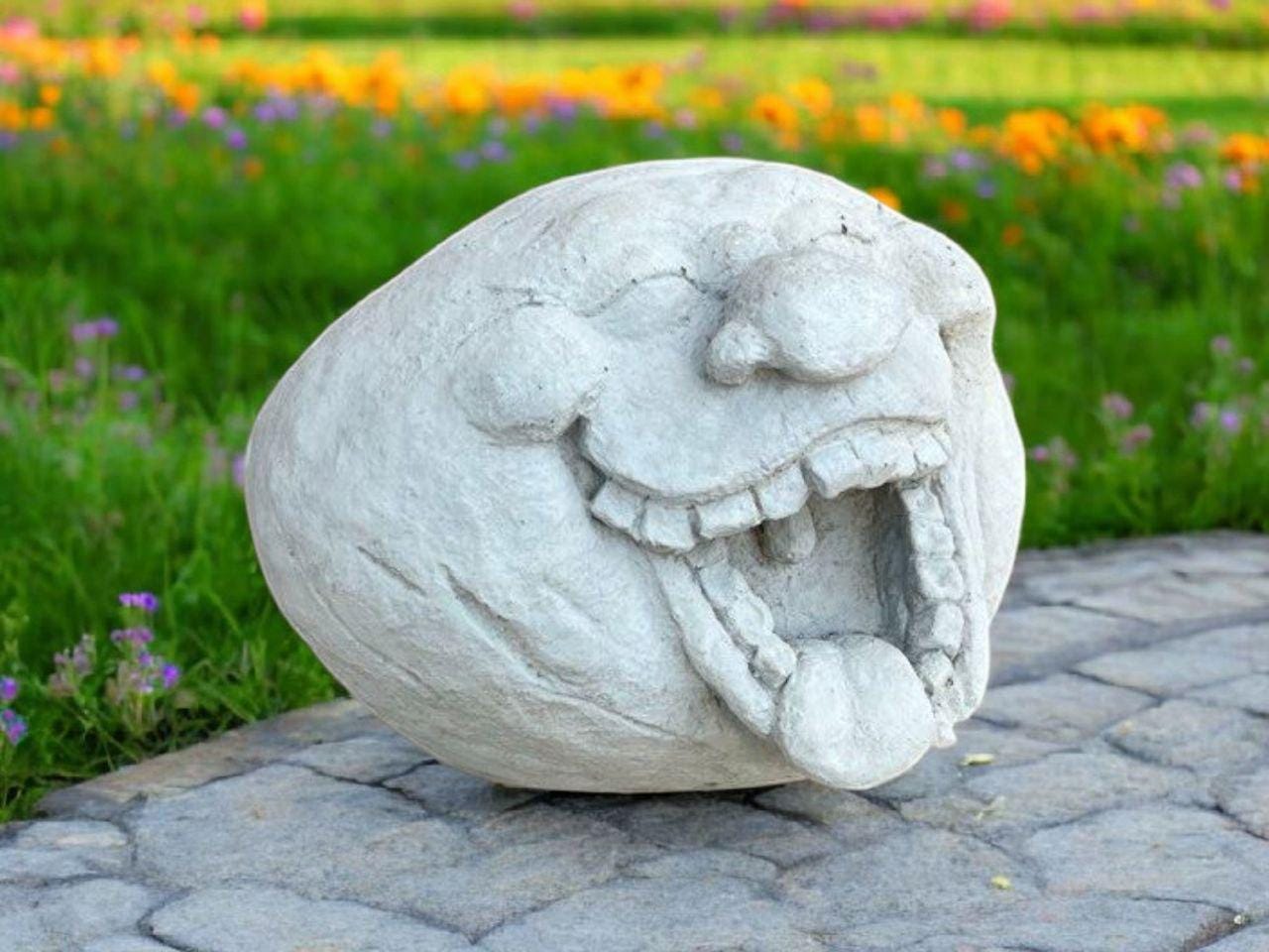 Smilling Face Figure Stone Face Rock Face With Tongue Out Figurine ...