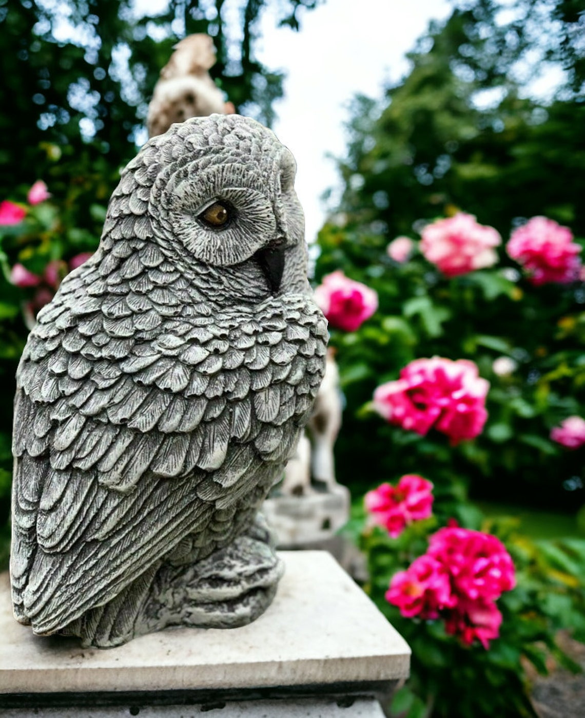 Concrete Owl Bird Outdor Statue Sitting Owl Porch Sculpture Garden ...