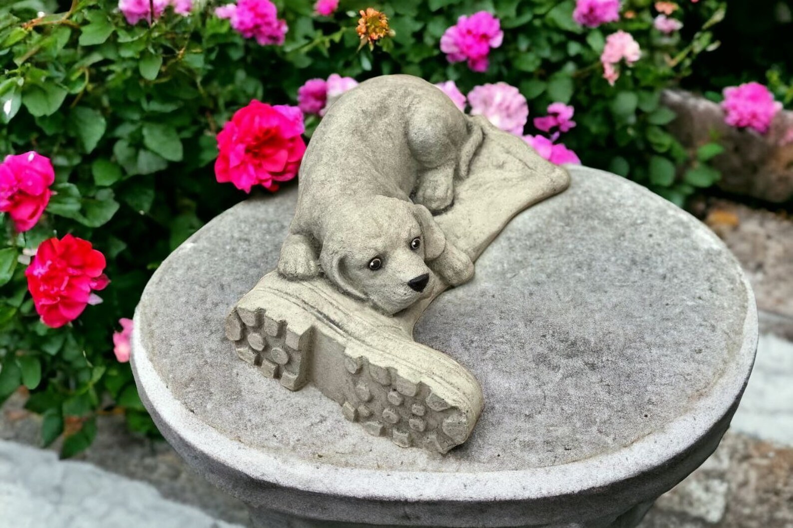 Resting Dog Sculpture Laying Puppy on Boot Figure Outdoor Garden Art ...
