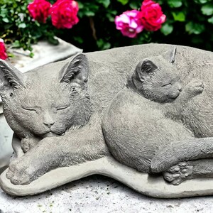 Laying Cats Figure Concrete Cat and Kitten Outdoor Sculpture Sleeping ...