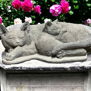 Laying Cats Figure Concrete Cat and Kitten Outdoor Sculpture Sleeping ...