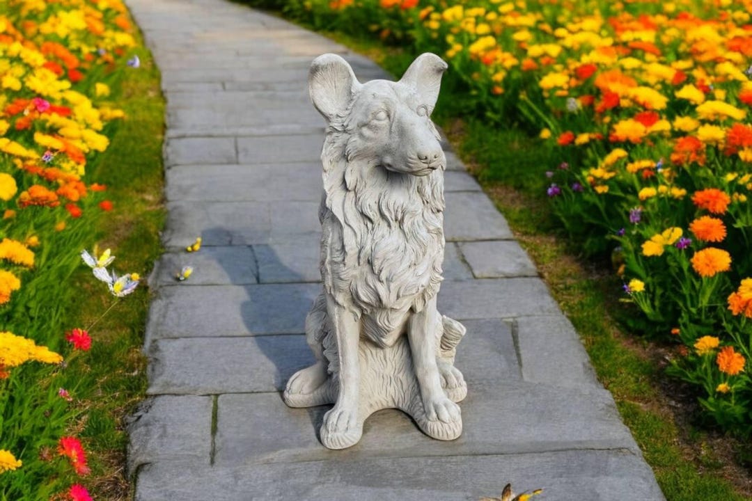 Large Sheltie Dog Statue Sitting Sheltie Memorial Rock Figurine Massive ...