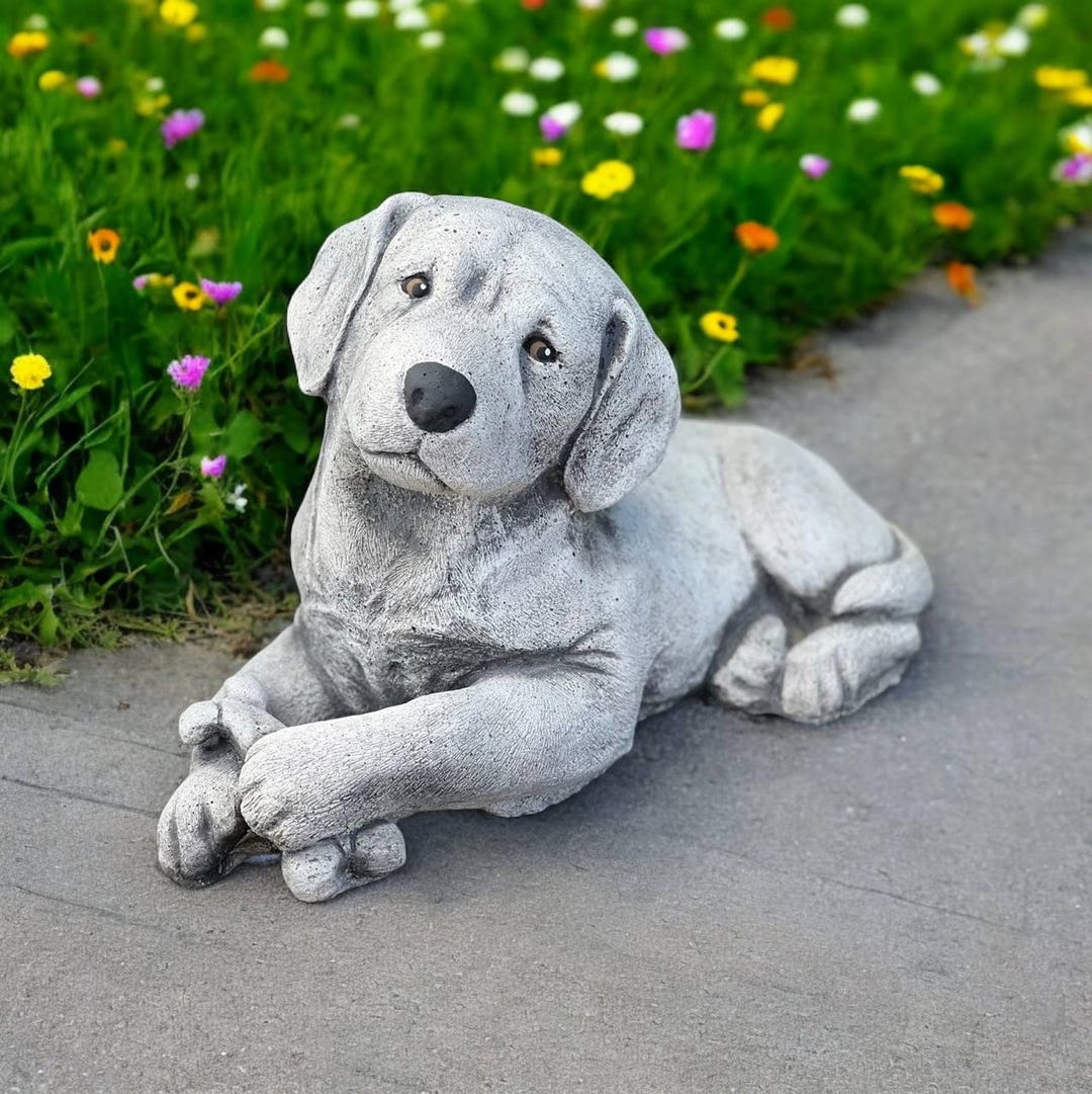 Laying Labrador Puppy Statue Concrete Labrador Dog With Bone Sculpture ...