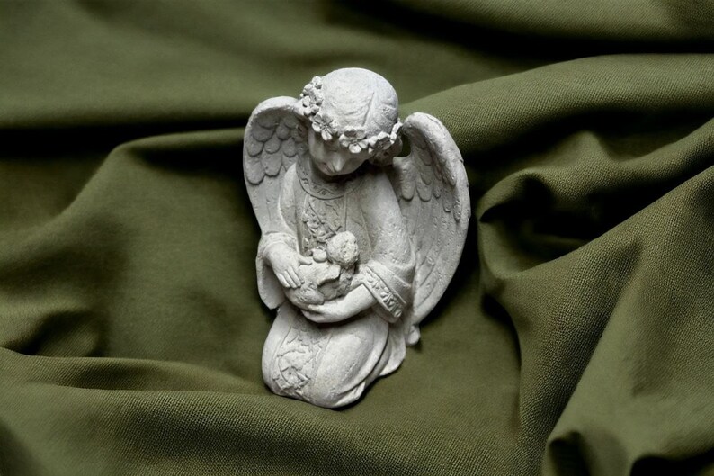 Concrete Angel With Bunny Figure Detailed Angel With Rabbit Statue ...