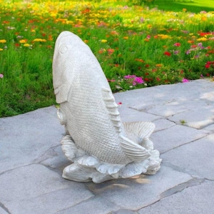 Large Fish Statue Cement Fish With Mouth Bass Concrete Backyard Art ...