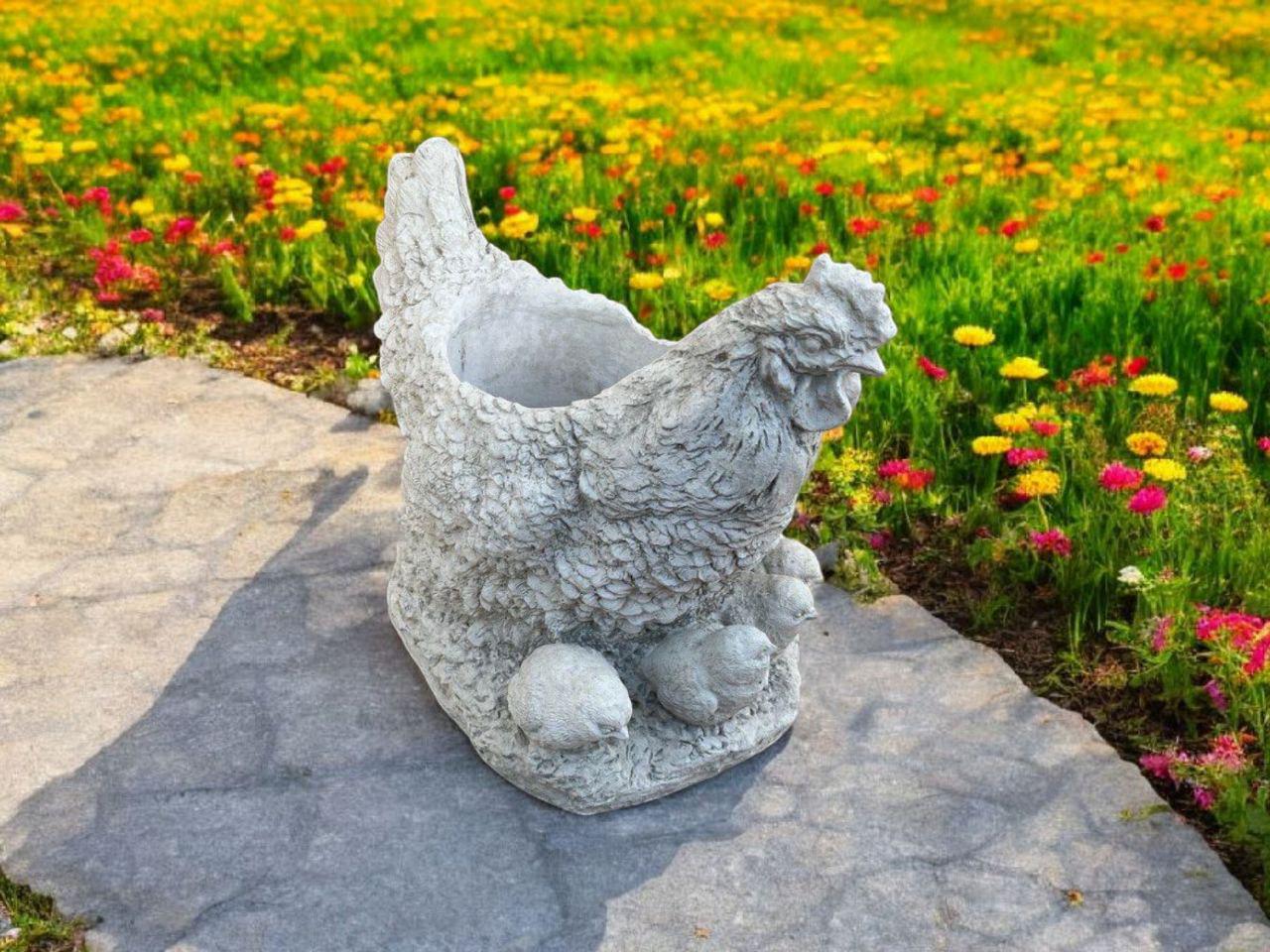 Hen Chicken Planter Figure Concrete Flowers Pot Statue Chicken With ...