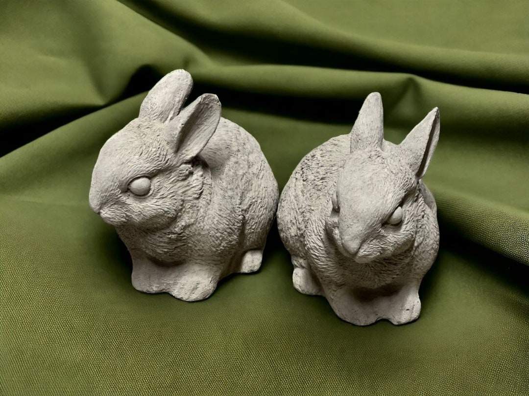 Couple of Garden Bunnies Figure Newborn Rabbits Statue Stone Decoration ...
