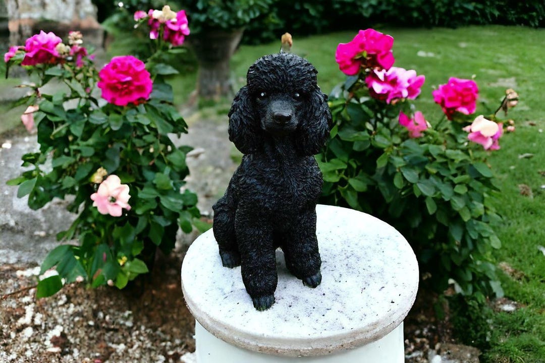 Black Poodle Dog Figure Sitting Poodle Sculpture Garden Memorial Statue ...