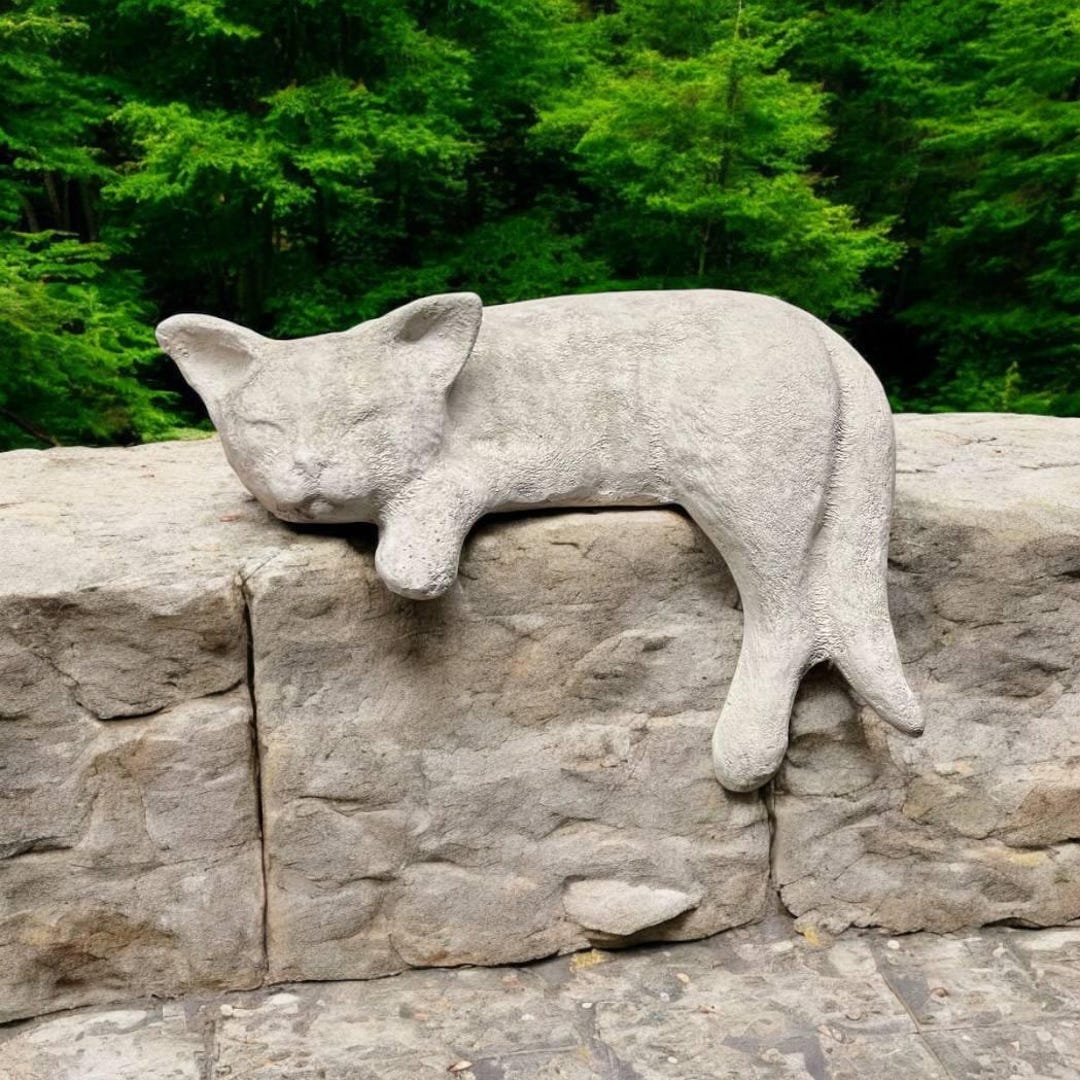 Resting Kitten Statue Concrete Cat Figure Realistic Kitten Figurine ...