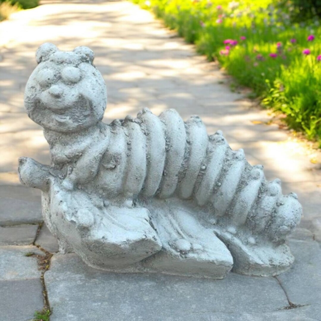 Caterpillar Worm Statue Worm on Rock Figure Concrete Garden Decoration ...