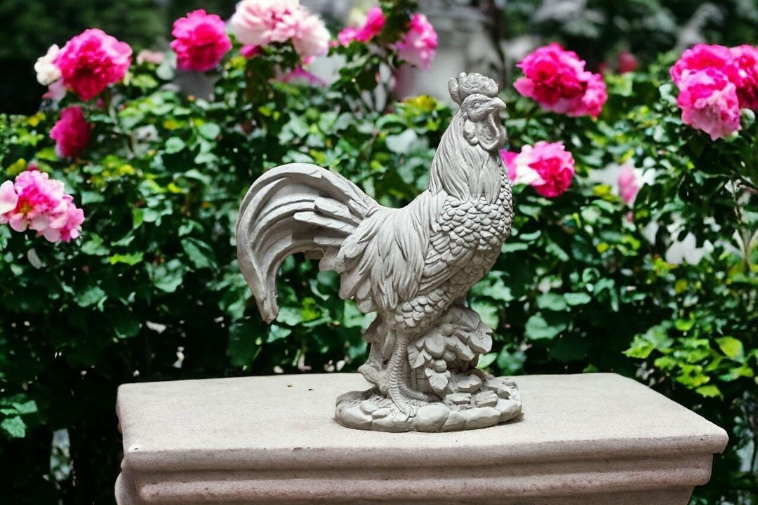 Standing Rooster on Base Statue Massive Chicken Figure Farmhouse Garden ...