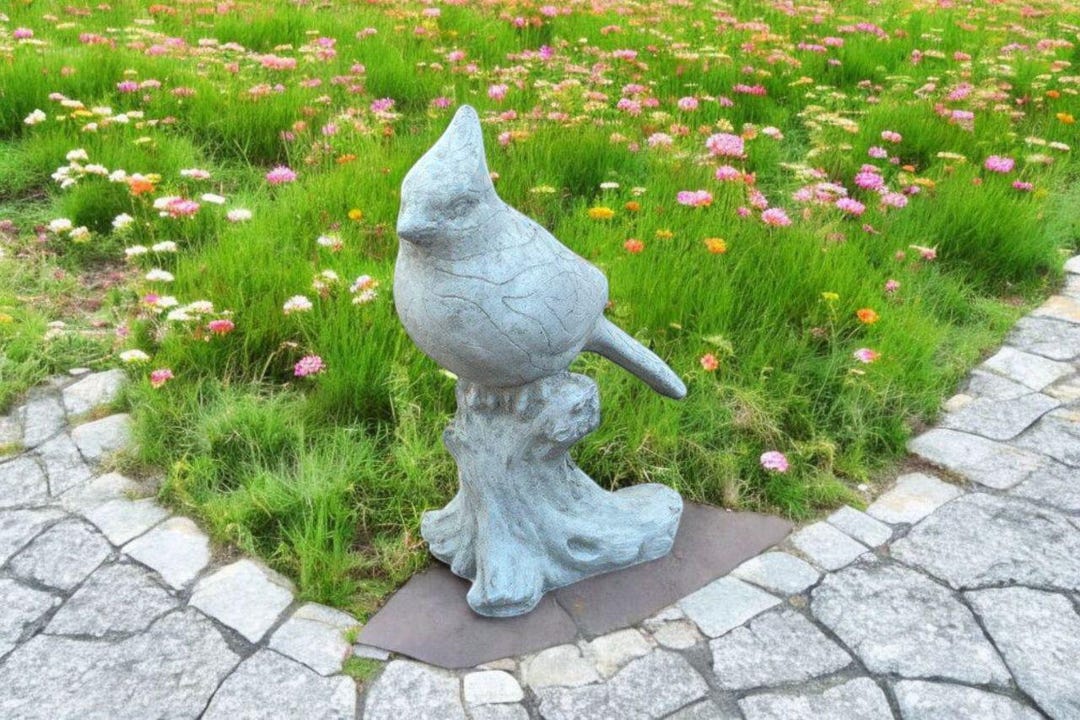 Cardinal Bird Stone Made Bird Statue Sitting Bird on Branch Sculpture ...