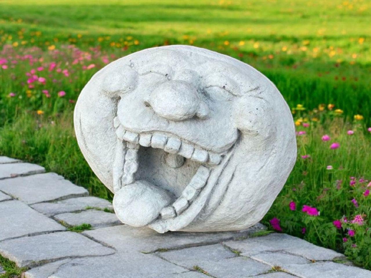Smilling Face Figure Stone Face Rock Face With Tongue Out Figurine ...