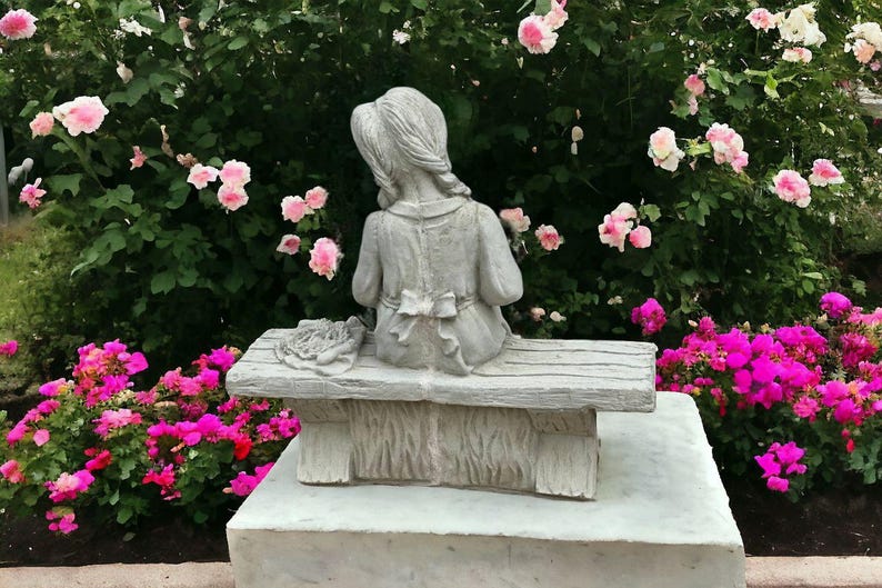 Jump Rope Jenny Statue Girl Sitting on Bench Sculpture Outdoor Gardeb ...