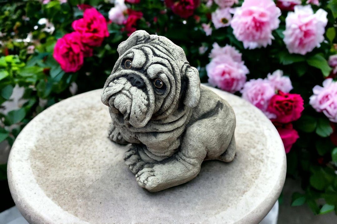 Detailed Bulldog Puppy Statue Stone Bulldog Dog Figurine Concrete ...