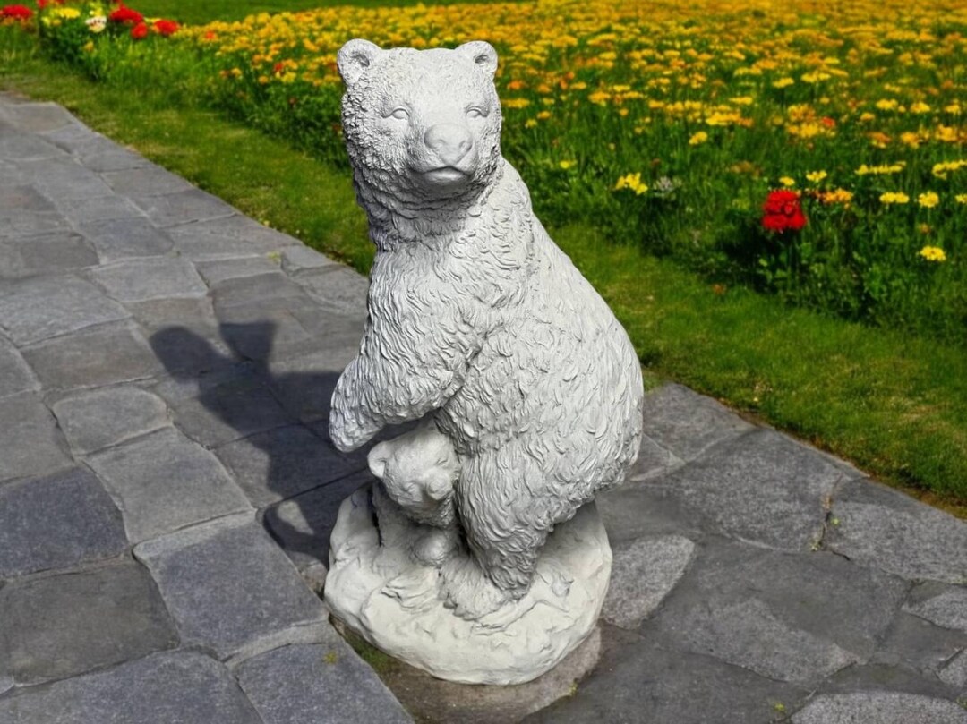 Massive Bear With Cub Sculpture Detailed Bear Statue Mother Bear ...