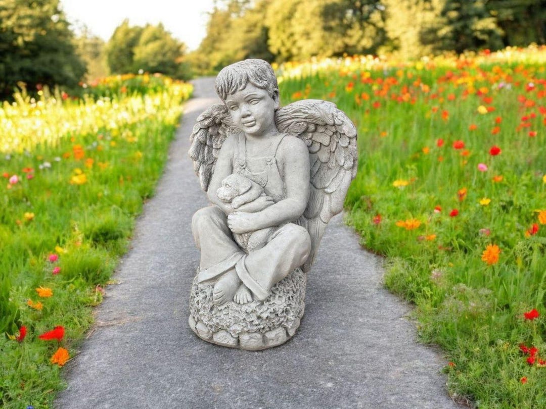 Concrete County Boy Statue Cement Angel Figure Sitting Boy Holding ...