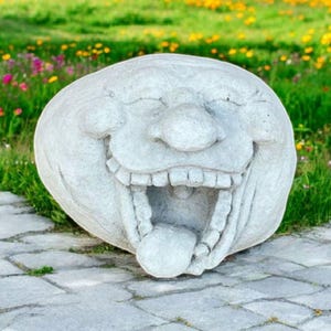 Smilling Face Figure Stone Face Rock Face With Tongue Out Figurine ...