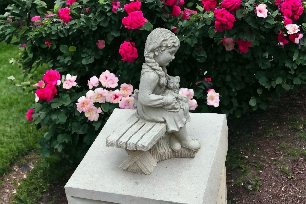 Jump Rope Jenny Statue Girl Sitting on Bench Sculpture Outdoor Gardeb ...