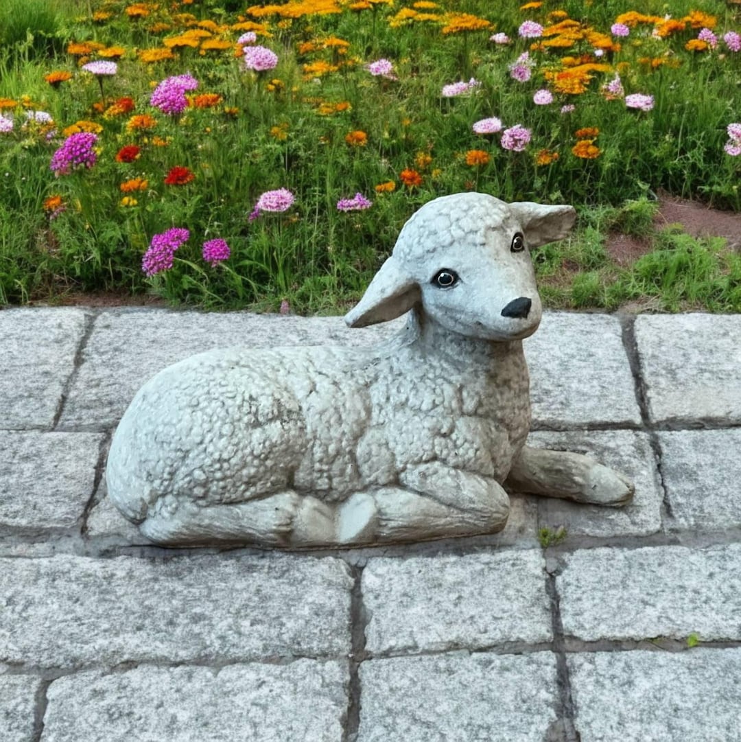 Resting Lamb Figure Laying Lamb Statue Concrete Lamb Farmhouse Sheep ...