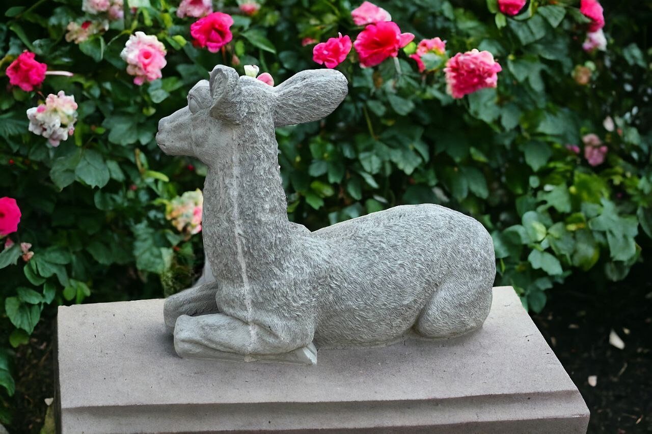 Large Deer Statue Laying Massive Fawn Sculpture Concrete Garden ...