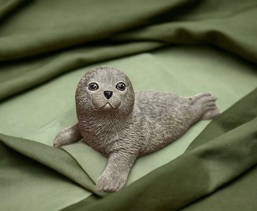 Laying Seal Statue Concrete Ocean Pup Figure Cute Water Seal Sculpture ...