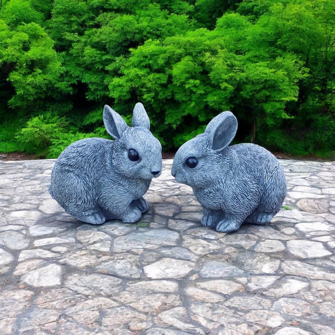 Bunnies Split Ears Same Pair Statues Couple of Rabbit Figure Pair of ...