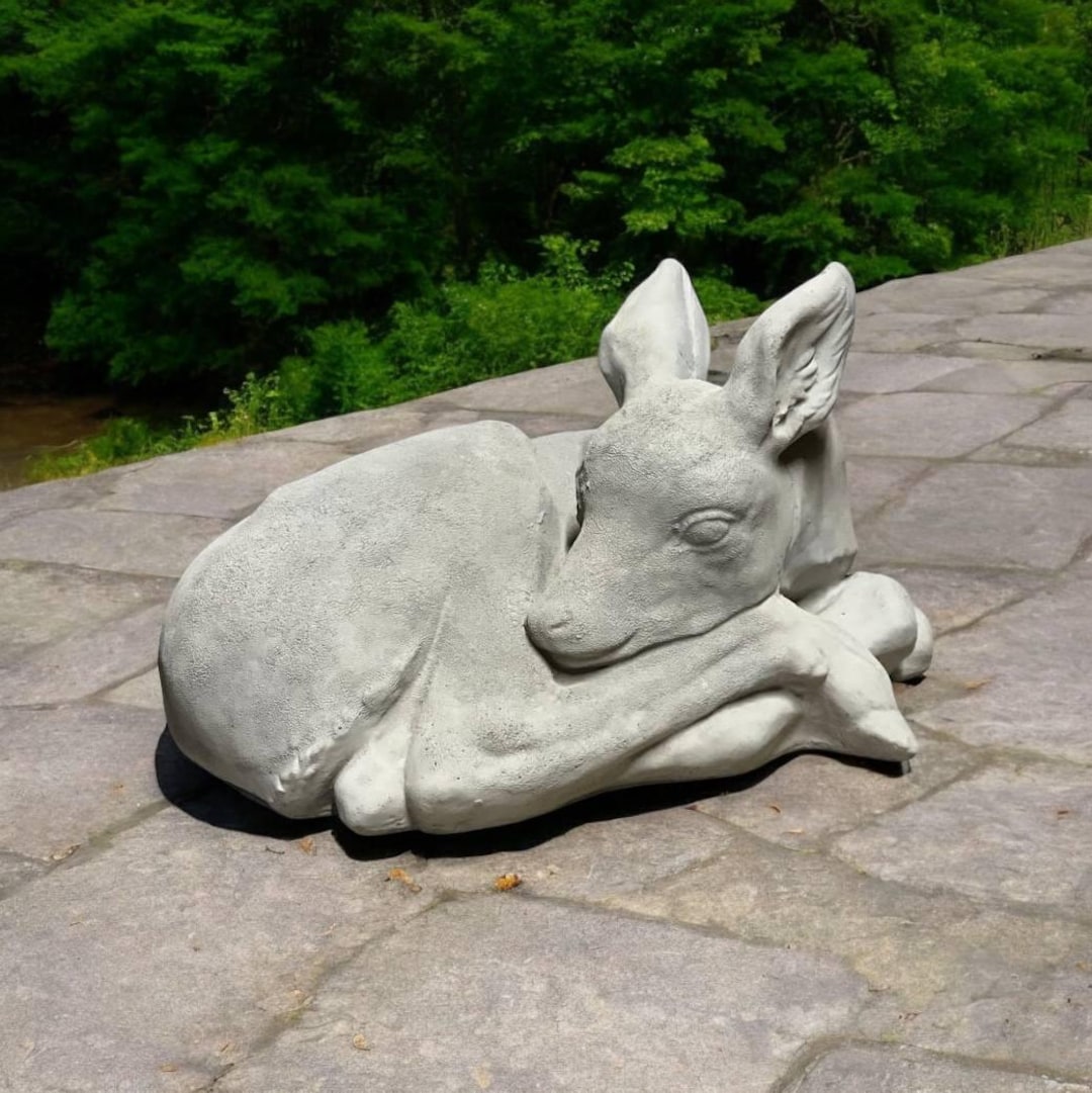 Large Fawn Figure Sleeping Deer Sculpture Resting Deer Figurine Wild ...