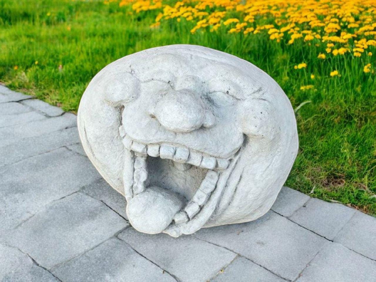 Smilling Face Figure Stone Face Rock Face With Tongue Out Figurine ...
