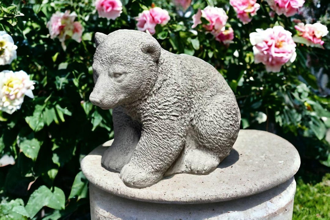 Crouching Bear Statue Concrete Bear Figure Sitting Baby Bear Figurine ...