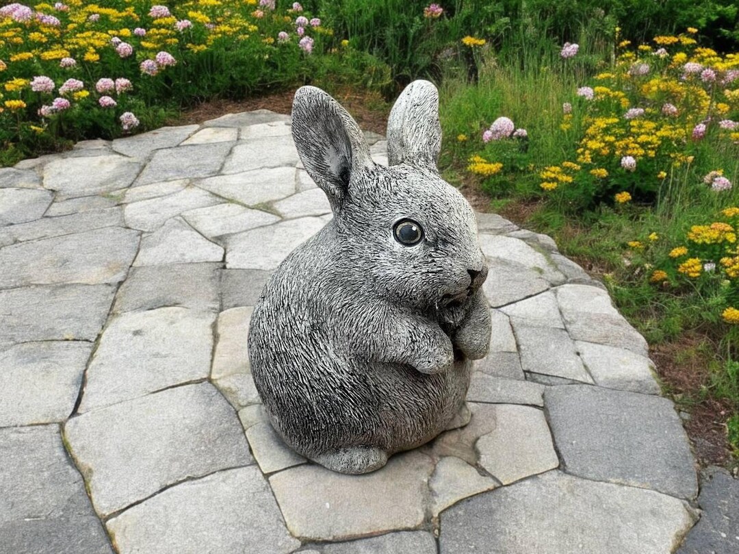 Fat Bunny With Ears up Statue Concrete Rabbit Figurine Stone Easter ...