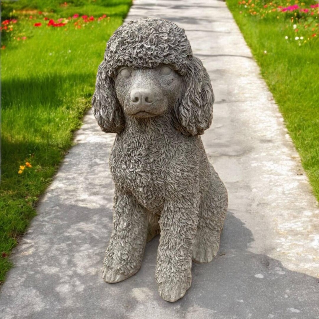 Concrete Poodle Figure Stone Made Poodle Sculpture Siting Large Dog ...