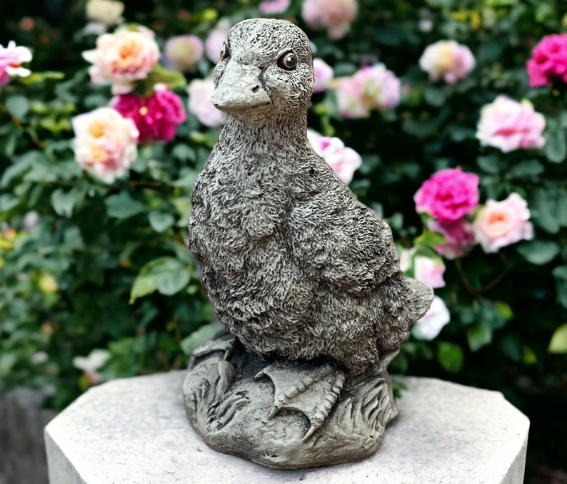 Detailed Duckling Garden Statue Concrete Duck on Base Figure Outdoor ...