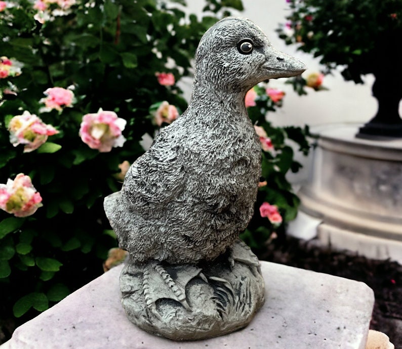 Detailed Duckling Garden Statue Concrete Duck on Base Figure Outdoor ...