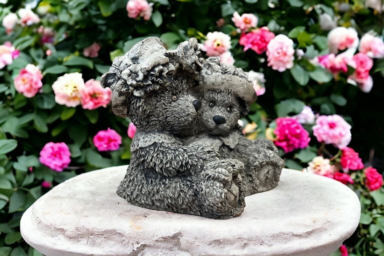 Concrete Toy Bear Pair Statue Two Bears Garden Figure Sitting Mother ...