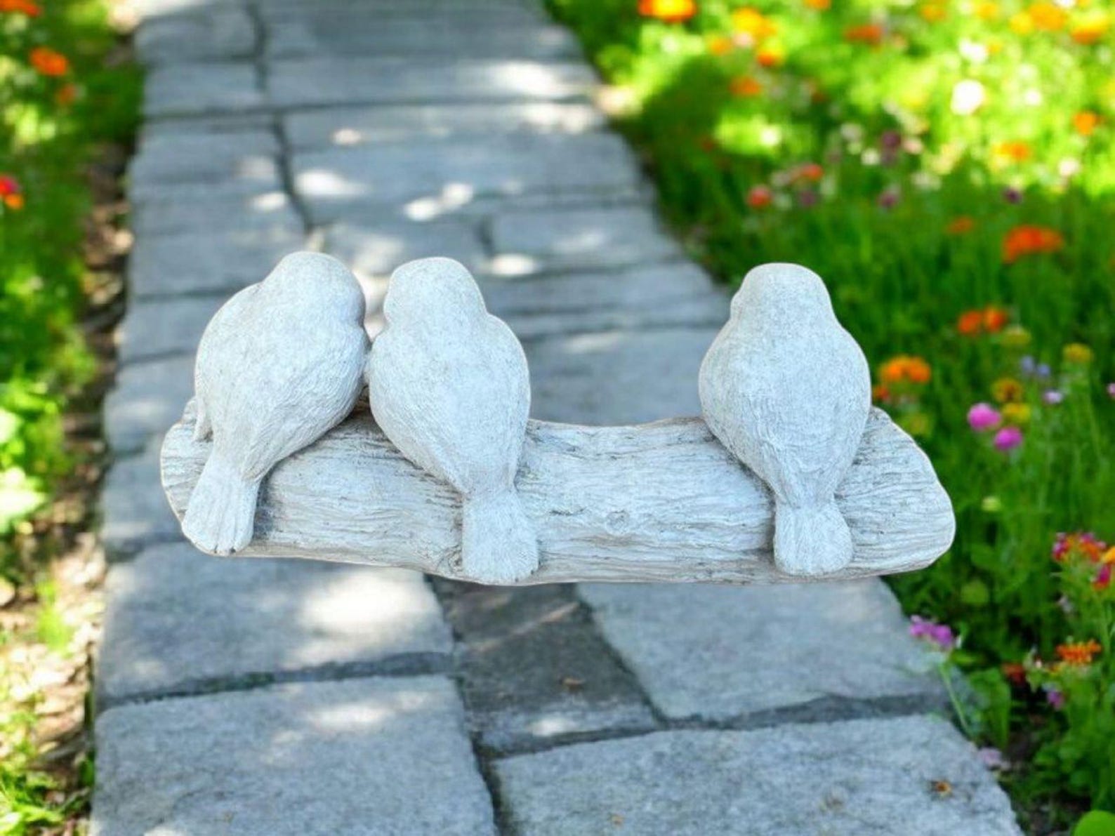 Concrete Birds on Branch Statue Detailed Three Birds Sculpture Stone ...