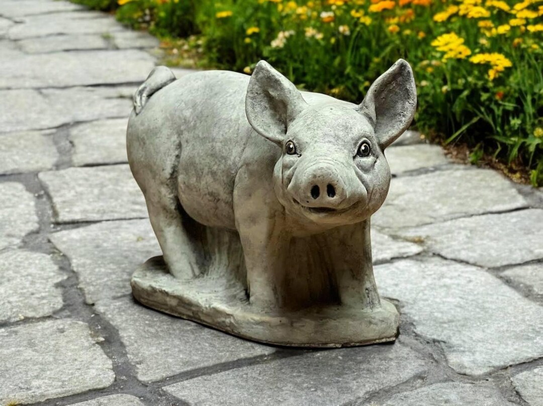 Potbelly on Base Concrete Pig Figure Backyard Potbelly Figurine Pig ...